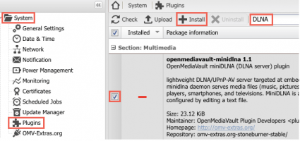 Install MiniDLNA Plugin OpenMediaVault