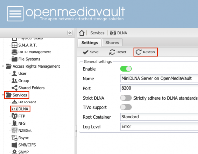 Install MiniDLNA Plugin OpenMediaVault